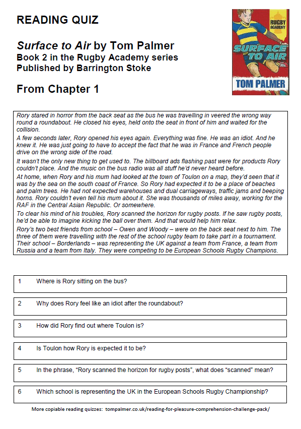 Reading for Pleasure Quizzes | Tom Palmer