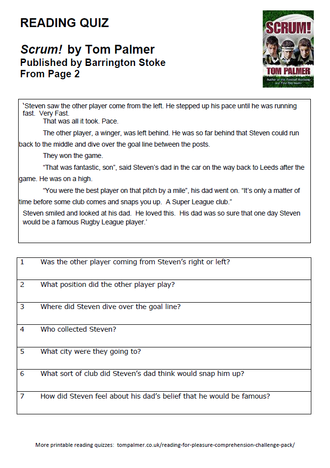 Reading for Pleasure Quizzes | Tom Palmer